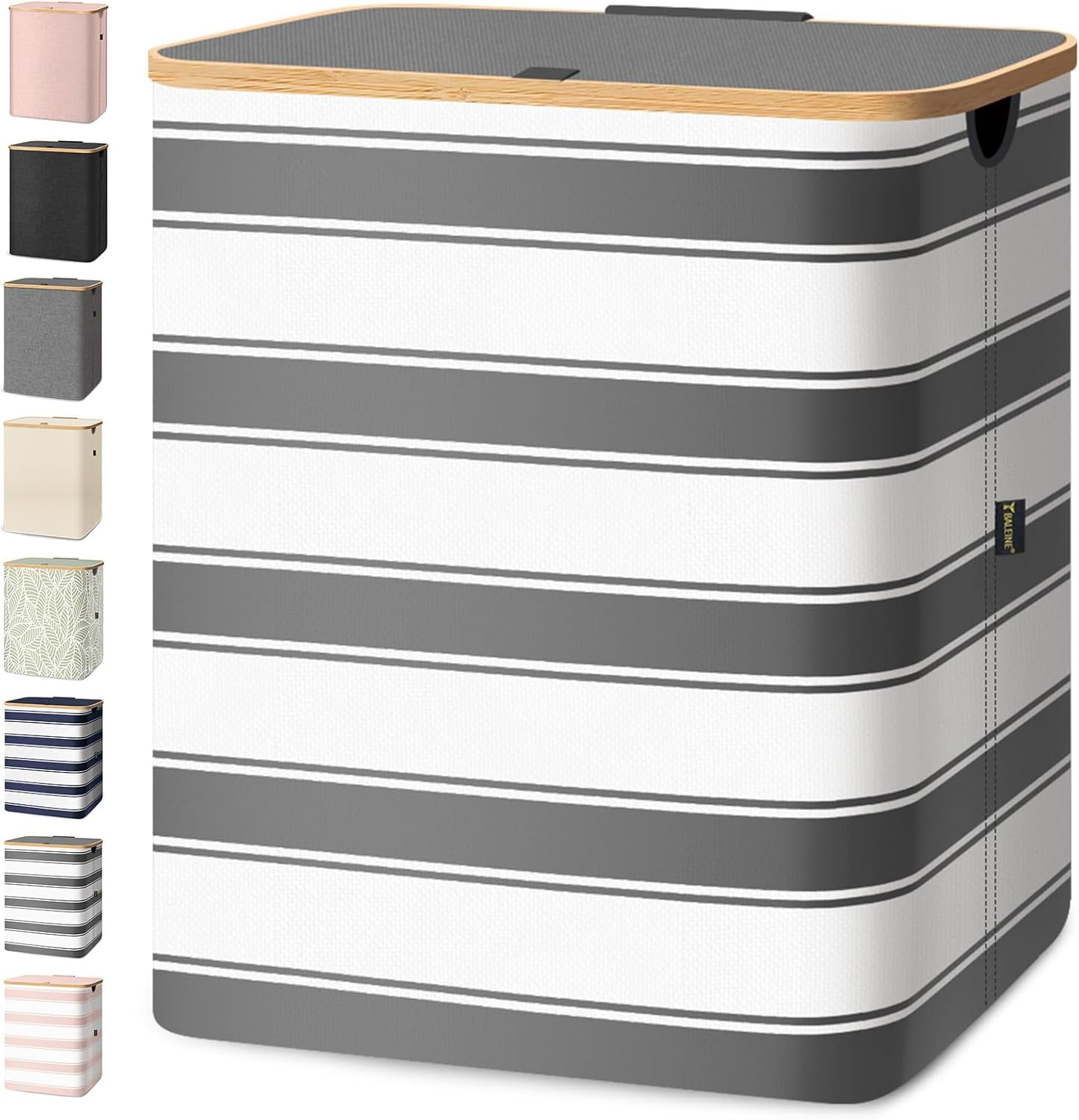 Laundry Hamper with Lid, Tall Laundry Baskets with Bamboo Pull Handles ...