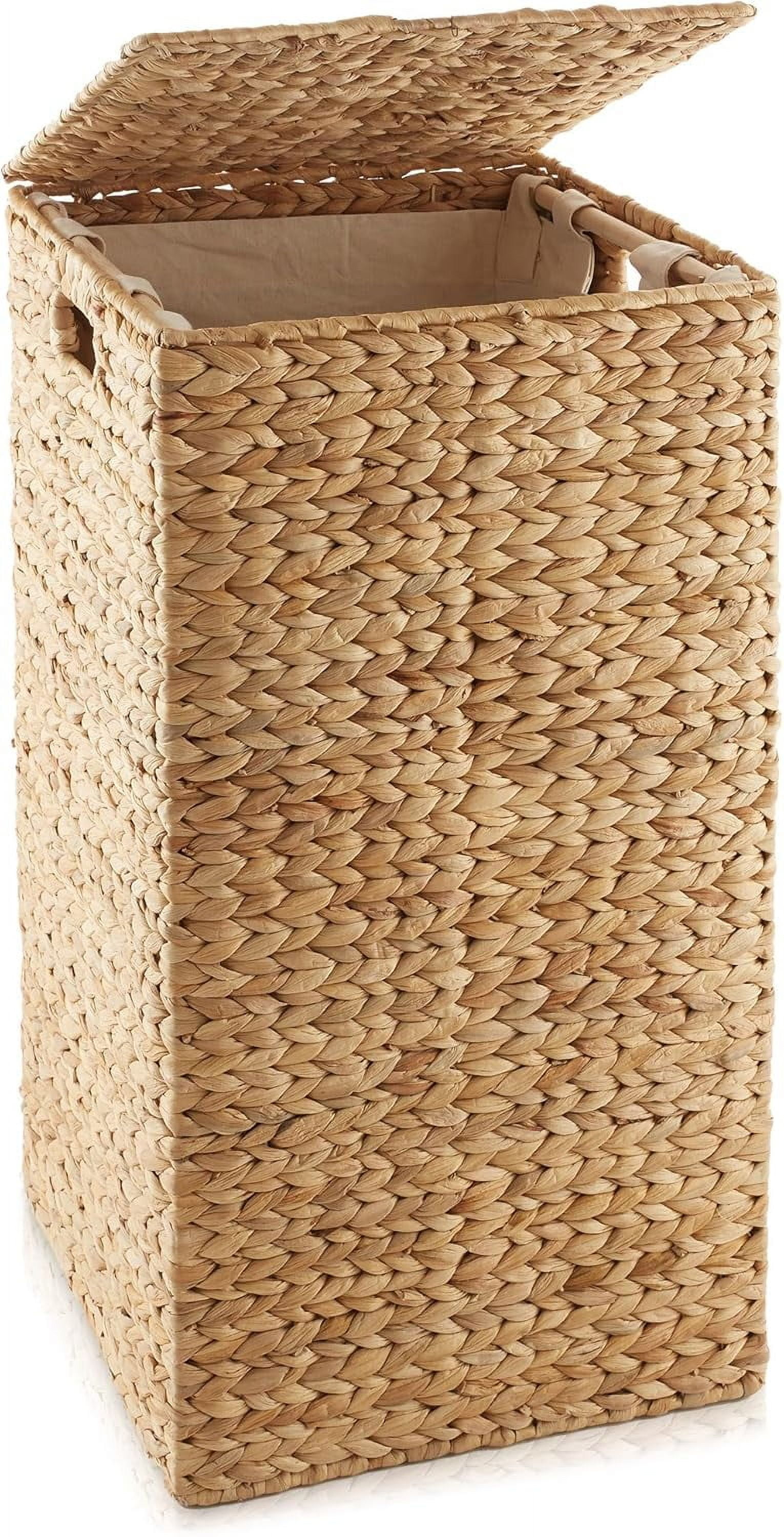 Laundry Hamper with Lid and Removable Liner Bag - Natural, Woven Water ...