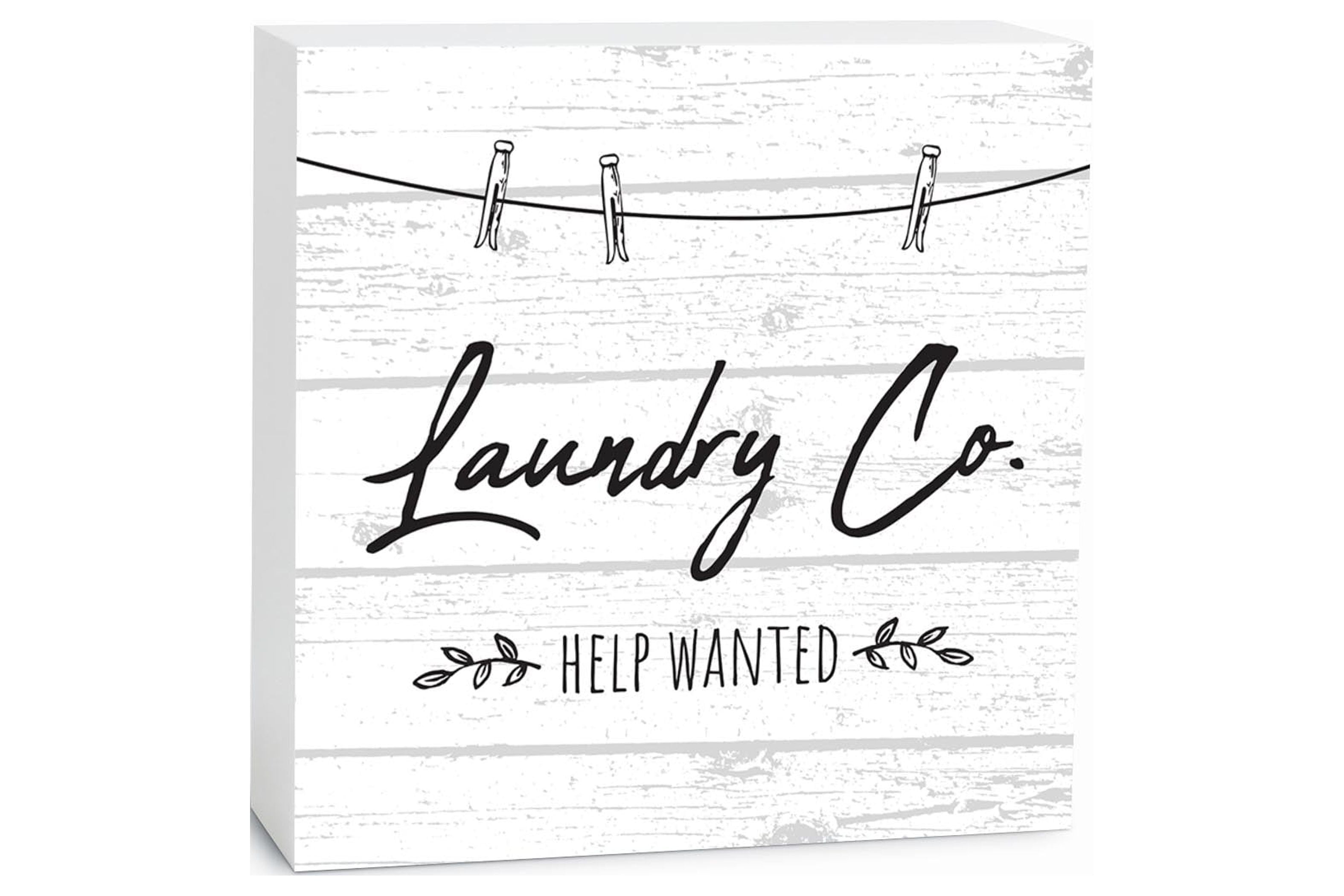 Laundry Help Wanted White Woodgrain 5 x 5 Wood Tabletop Sign Plaque ...