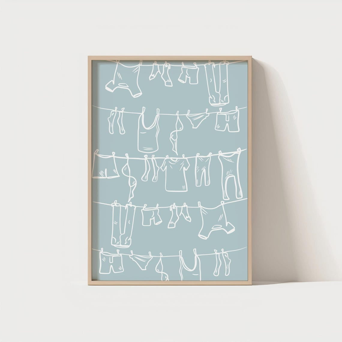 Laundry Pattern Print Blue Laundry Room Wall Art, Laundry Day Poster ...
