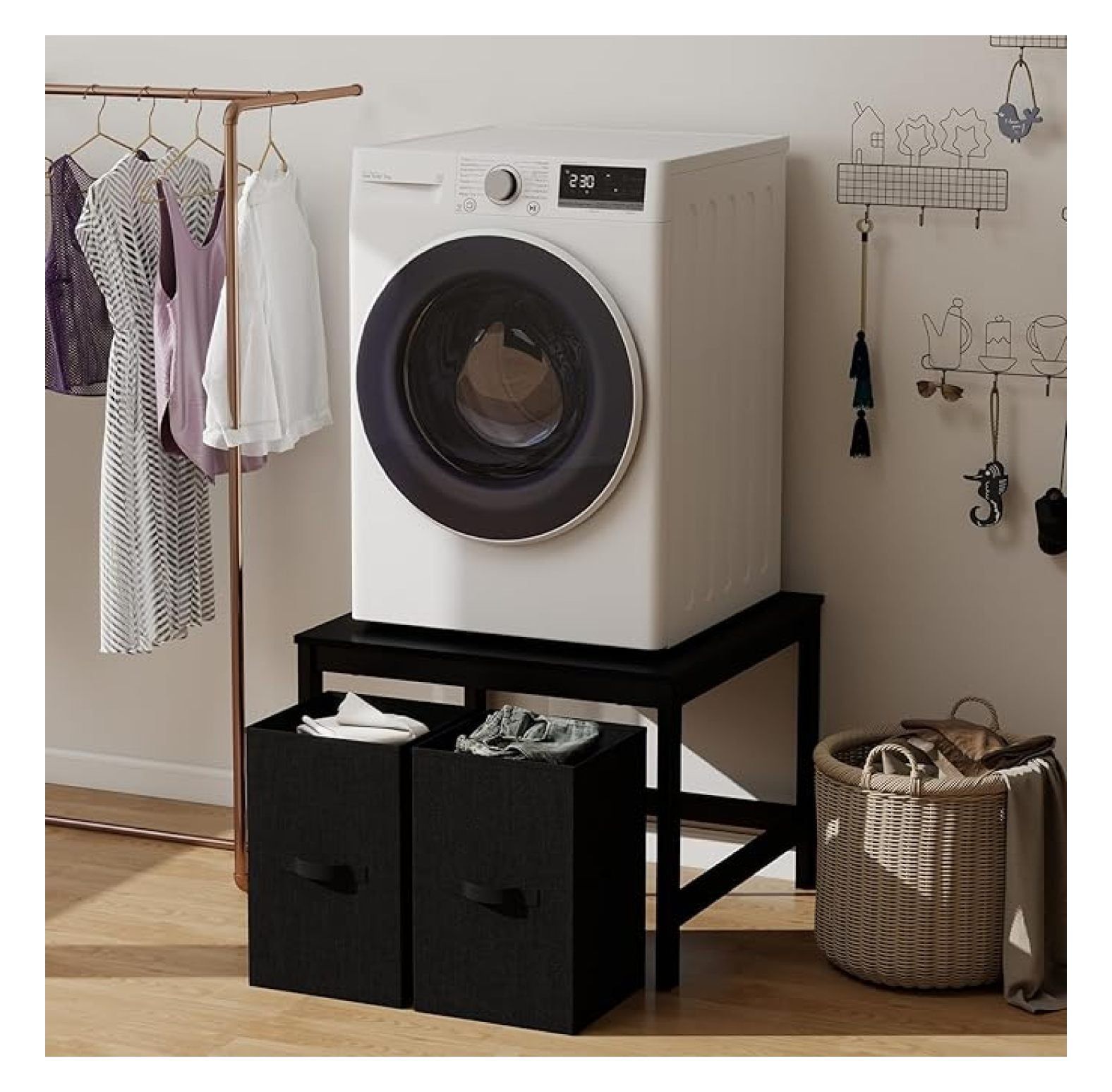 Laundry Pedestal with 2 Laundry Baskets, 29" Universal Washing Machine ...