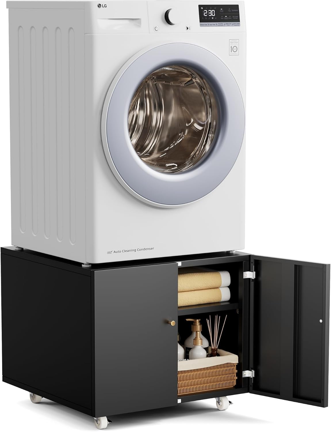Laundry Pedestal with Door and Adjustable Shelf Black Washer and Dryer ...