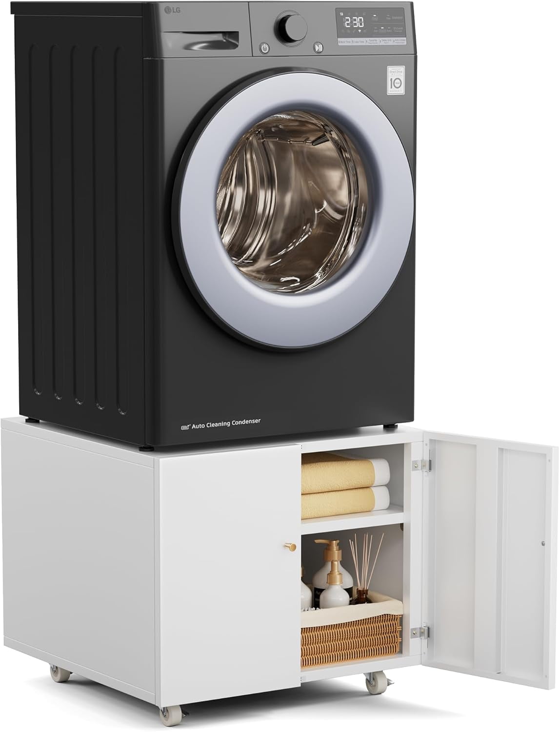 Laundry Pedestal with Door and Adjustable Shelf White Washer and Dryer ...