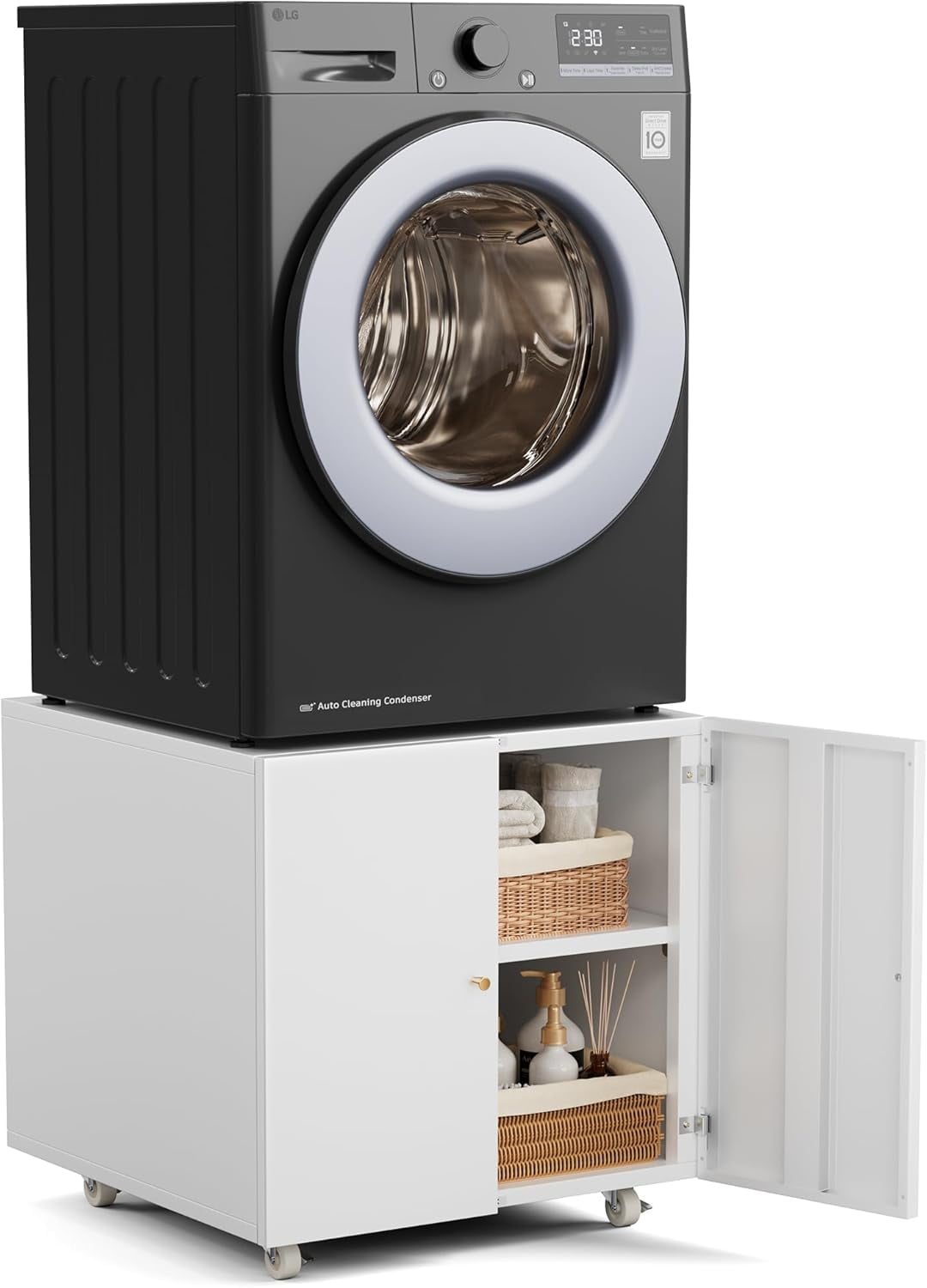 Laundry Pedestal with Door and Adjustable Shelf White Washer and Dryer ...
