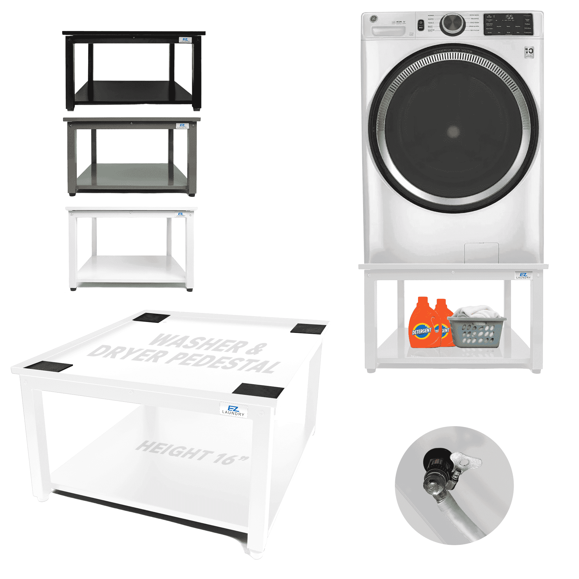 EZ Laundry Pedestal 24" x 16" Height Boost Stand for Washer and Dryer ...