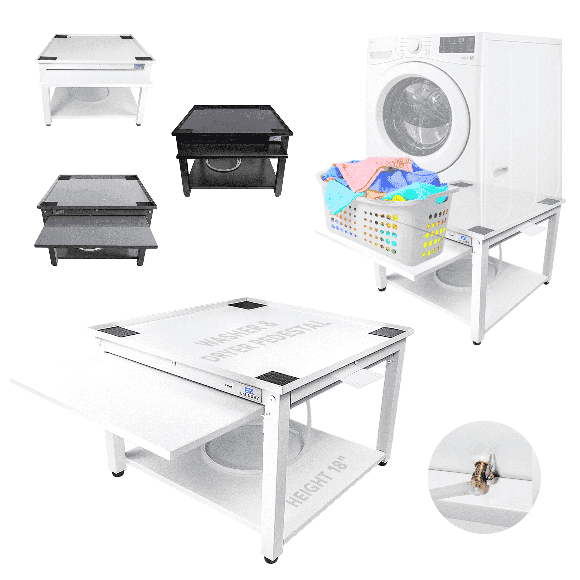 EZ Laundry Pedestal Compact 24" x 18" Washer Dryer Riser with Pull-Out ...
