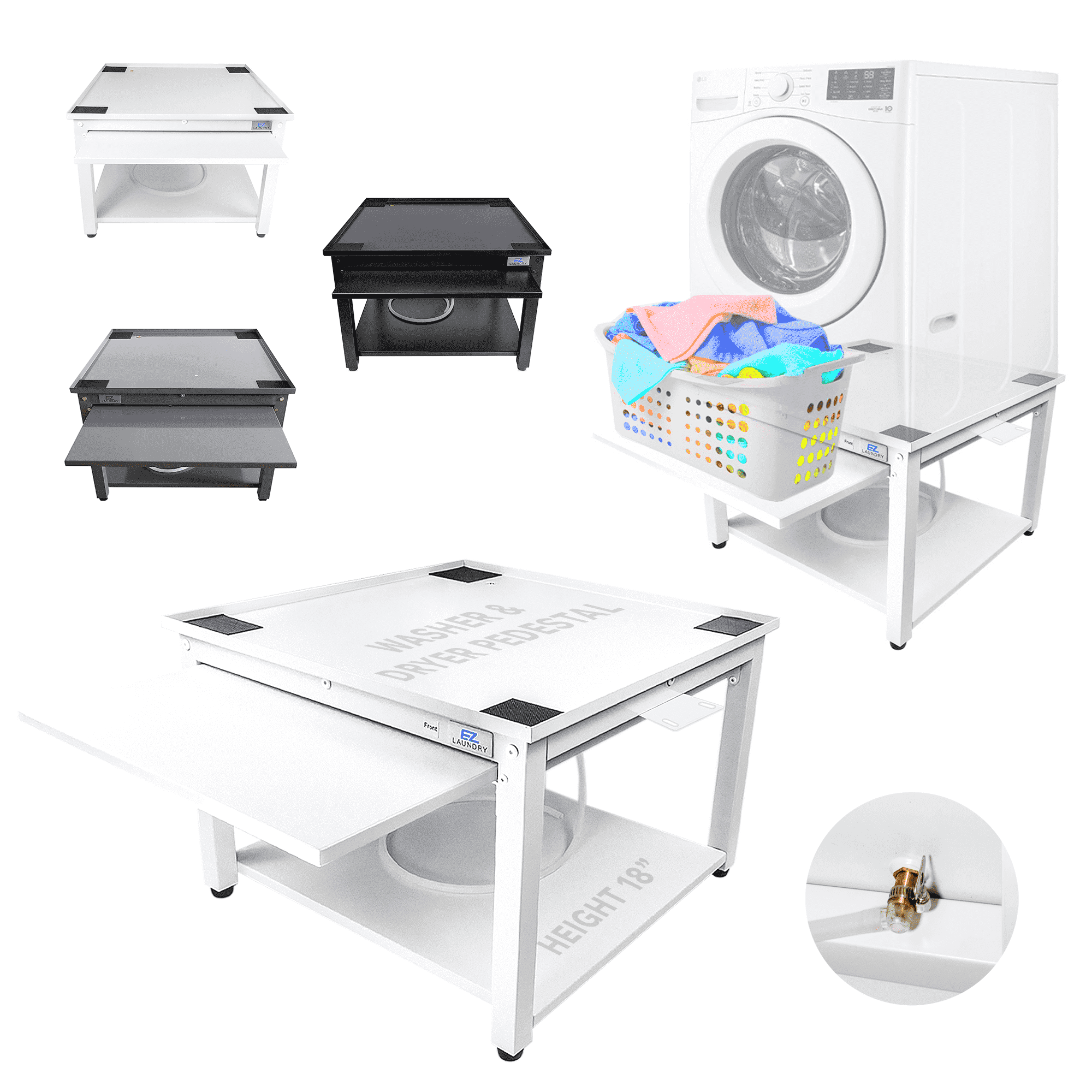 EZ Laundry Pedestal Steel 27" x 18" Base with Pull-Out Tray for Front ...
