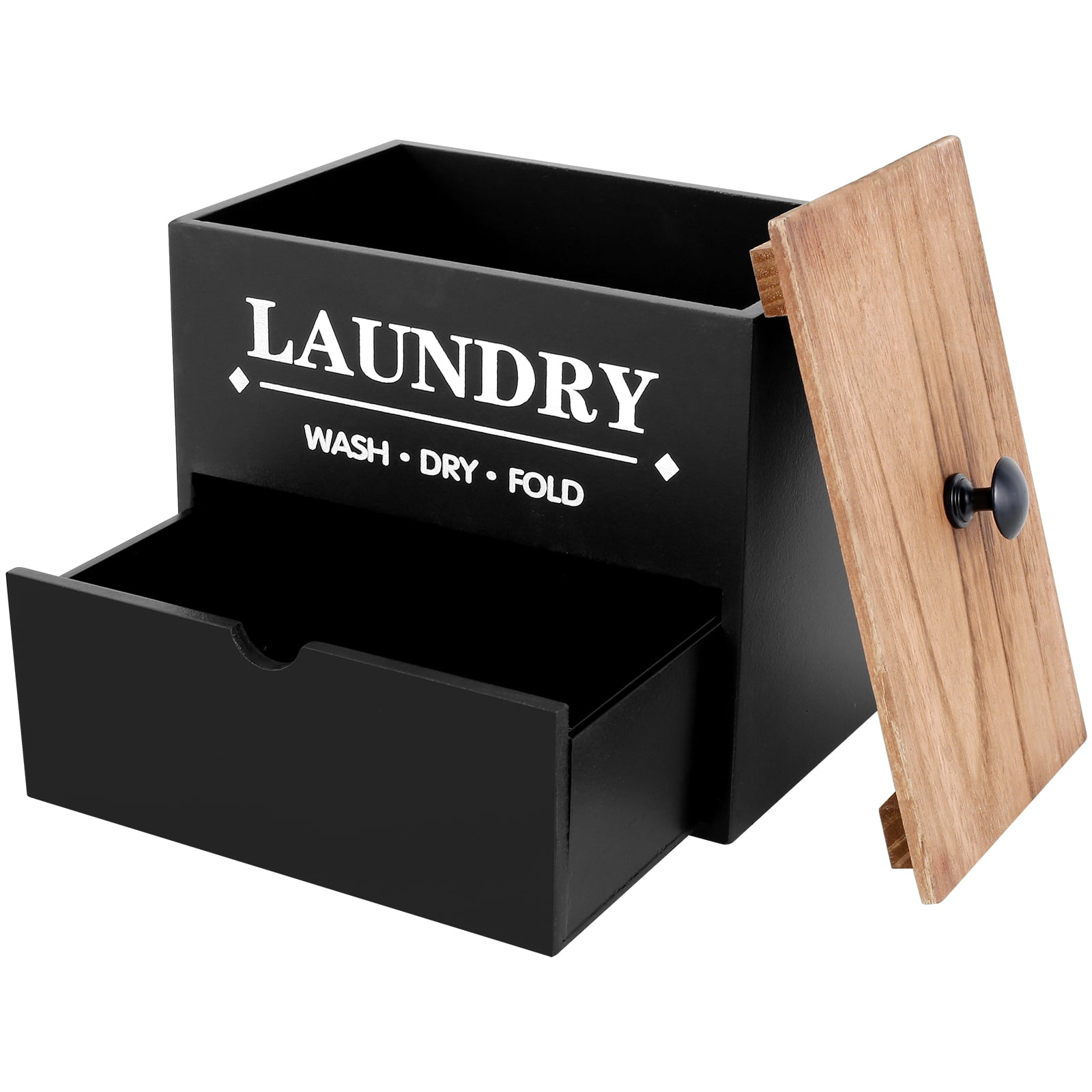 Laundry Pod Container Wooden Dryer Sheet Holder with Drawer and Lid ...