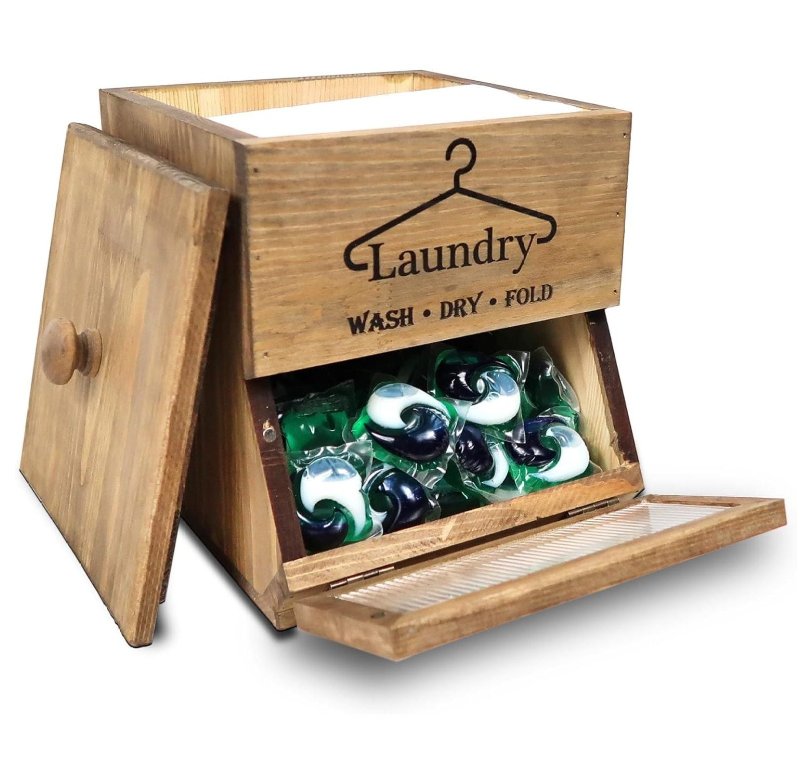 Rustic Wooden 2-Tier Laundry Pod Holder, Dryer Sheet Container ...