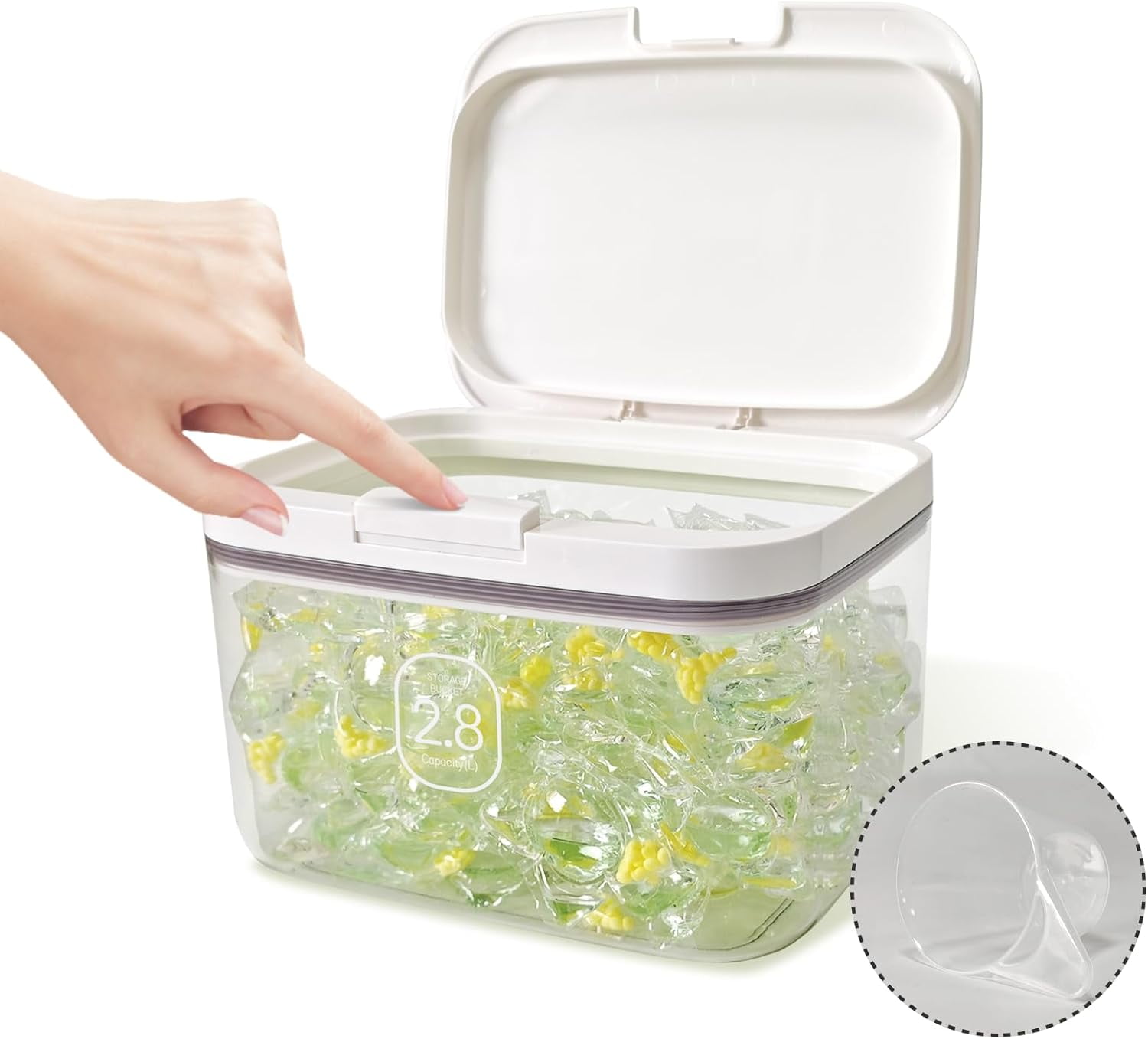 Laundry Pod Holder with Lid - Sealed Automatic Pop-Up Dispenser, 94oz ...