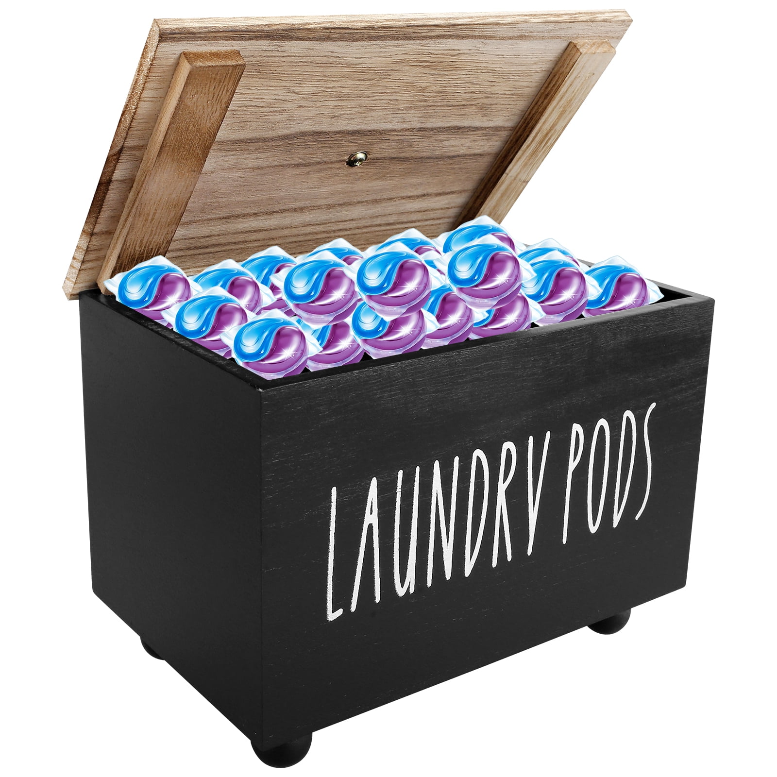 Laundry Pods Container with Lid Solid Wood Dryer Sheet Holder Stylish ...