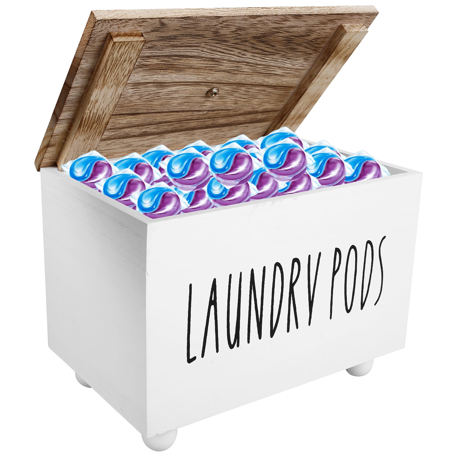 Laundry Pods Container with Lid Solid Wood Dryer Sheet Holder Stylish ...