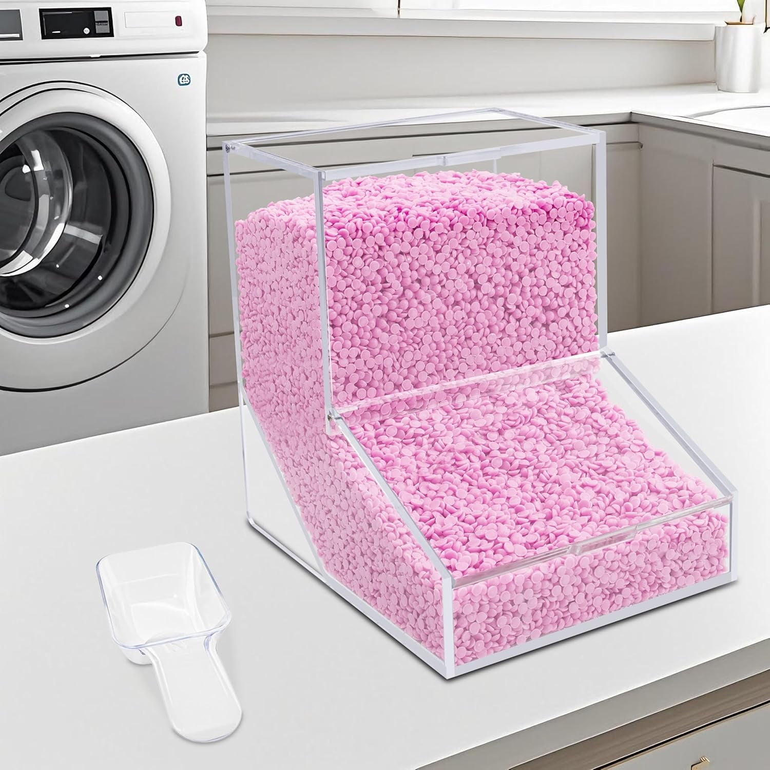 Laundry Pods Container with Spoon, Acrylic Candy Dispenser with 2 Lid ...