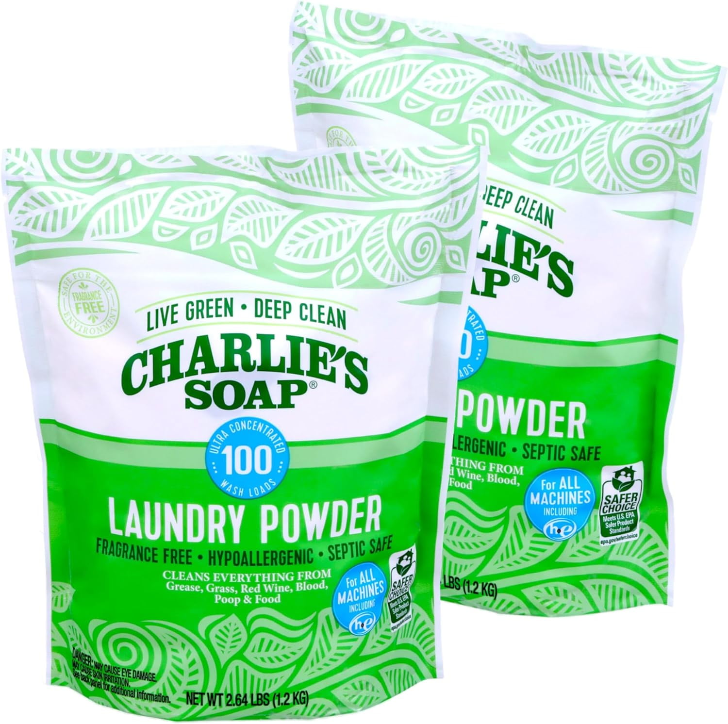 Laundry Powder (100 Loads, 2 Pack) Hypoallergenic Deep Cleaning Washing ...
