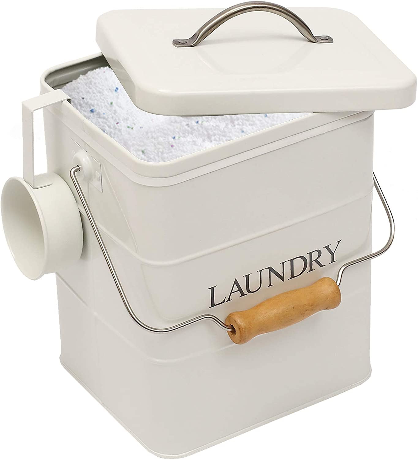 Laundry Powder Bin, Washing Powder Storage Tin with Scoop, Airtight Lid ...