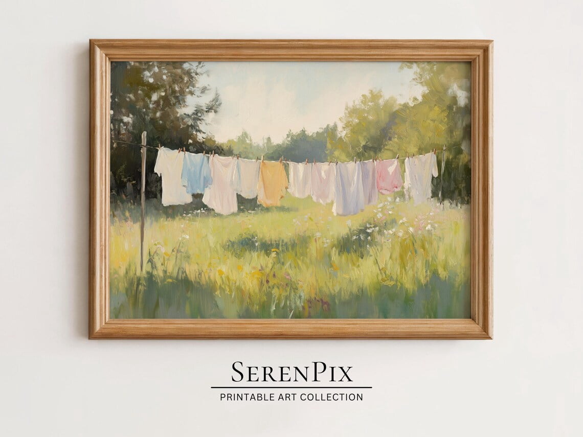 Laundry Room Art, Vintage Laundry Wall Decor, Rustic Clothesline ...