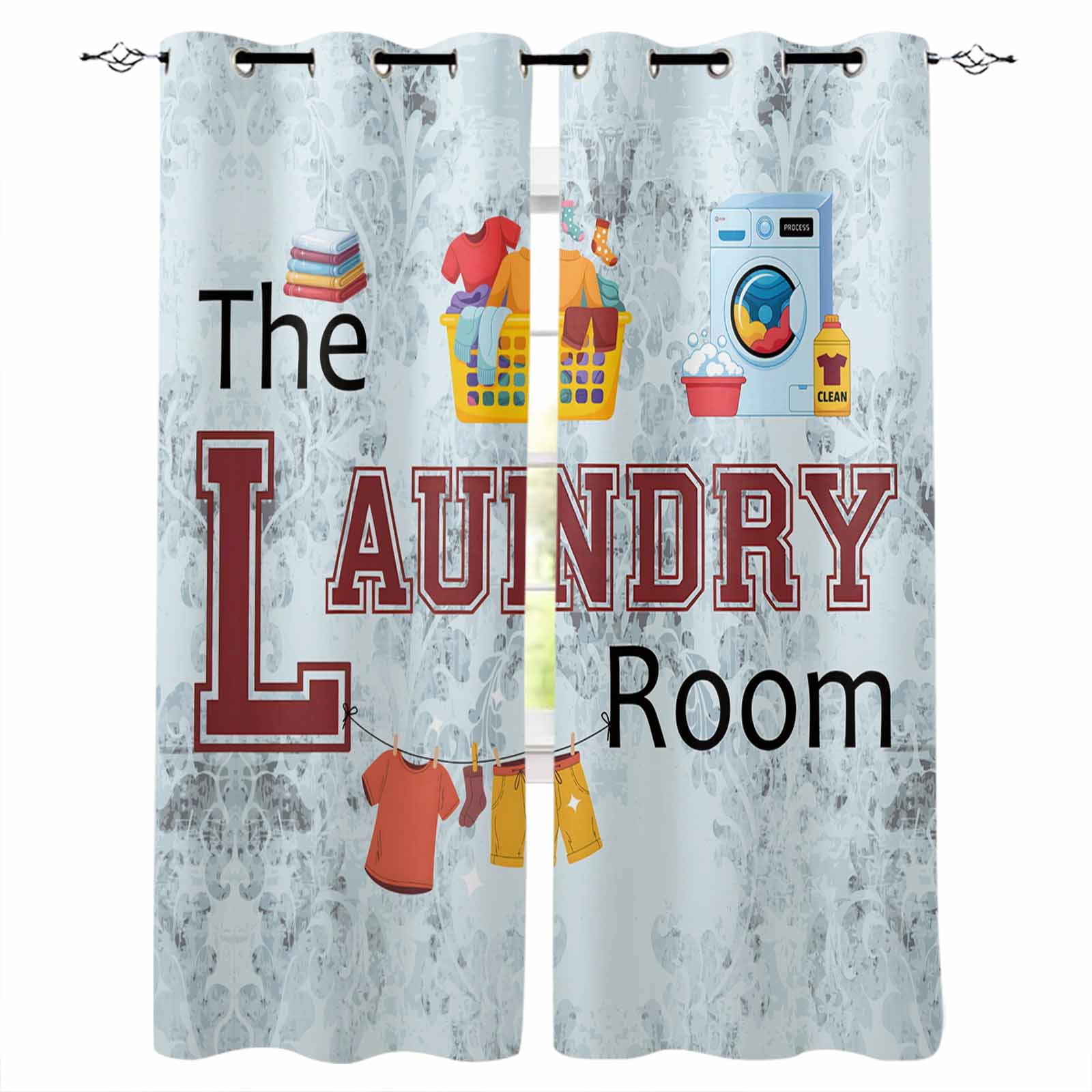 Laundry Room Blackout Curtains 72 Inches Long for Bedroom, Blue Cartoon ...