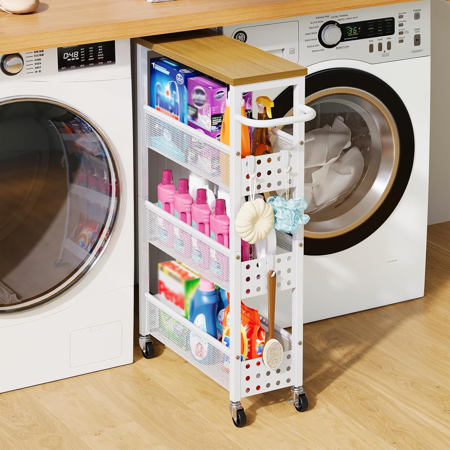 Laundry Room Cart Between Washer and Dryer Storage, Metal Slim Rolling ...