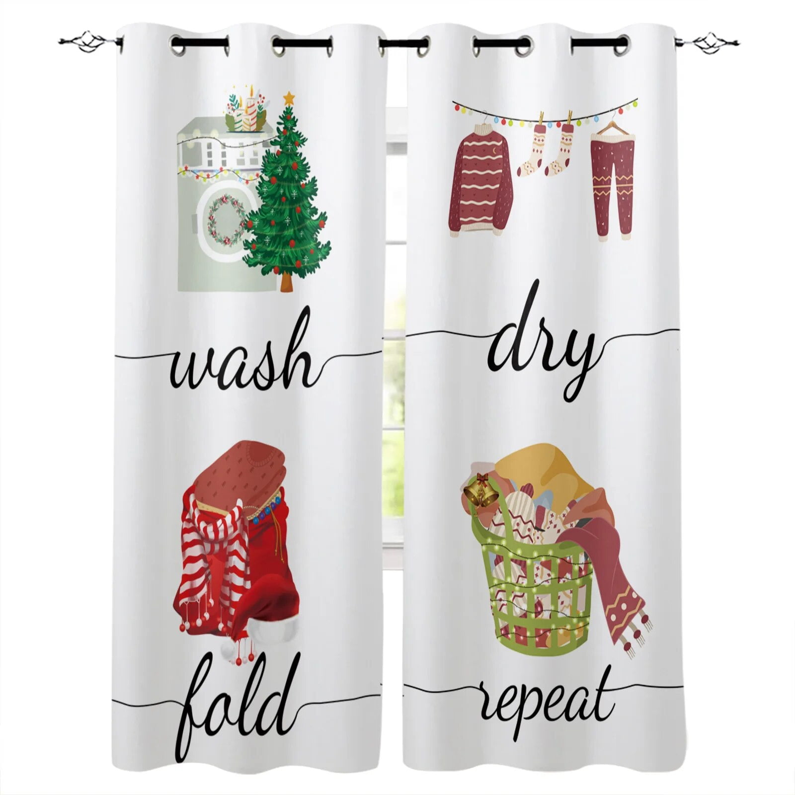 Laundry Room Clothes Pattern Curtains for Living Room Bedroom ...