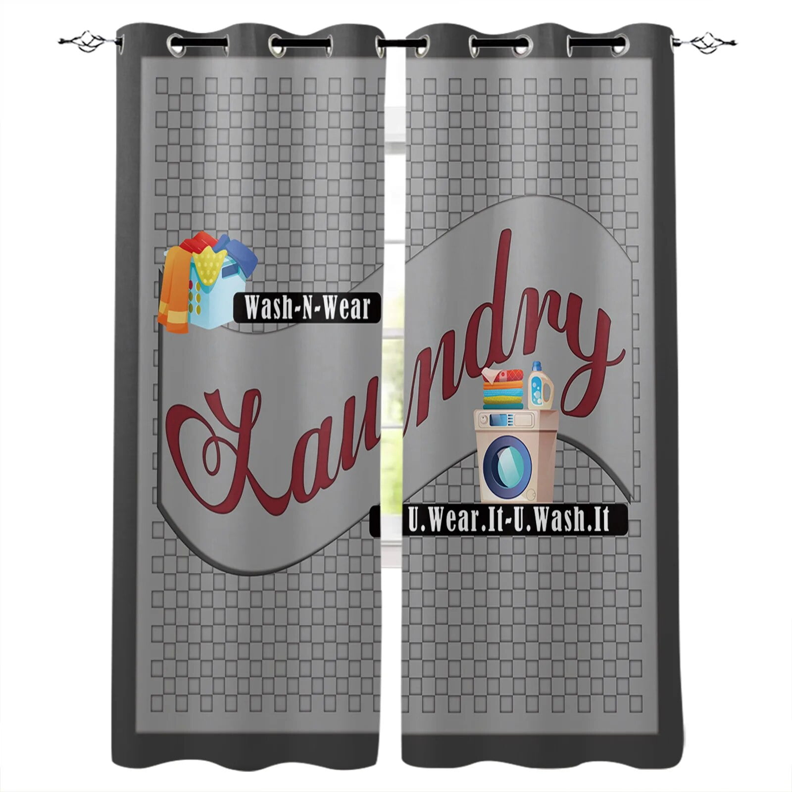 Laundry Room Clothes Pattern Curtains for Living Room Bedroom ...