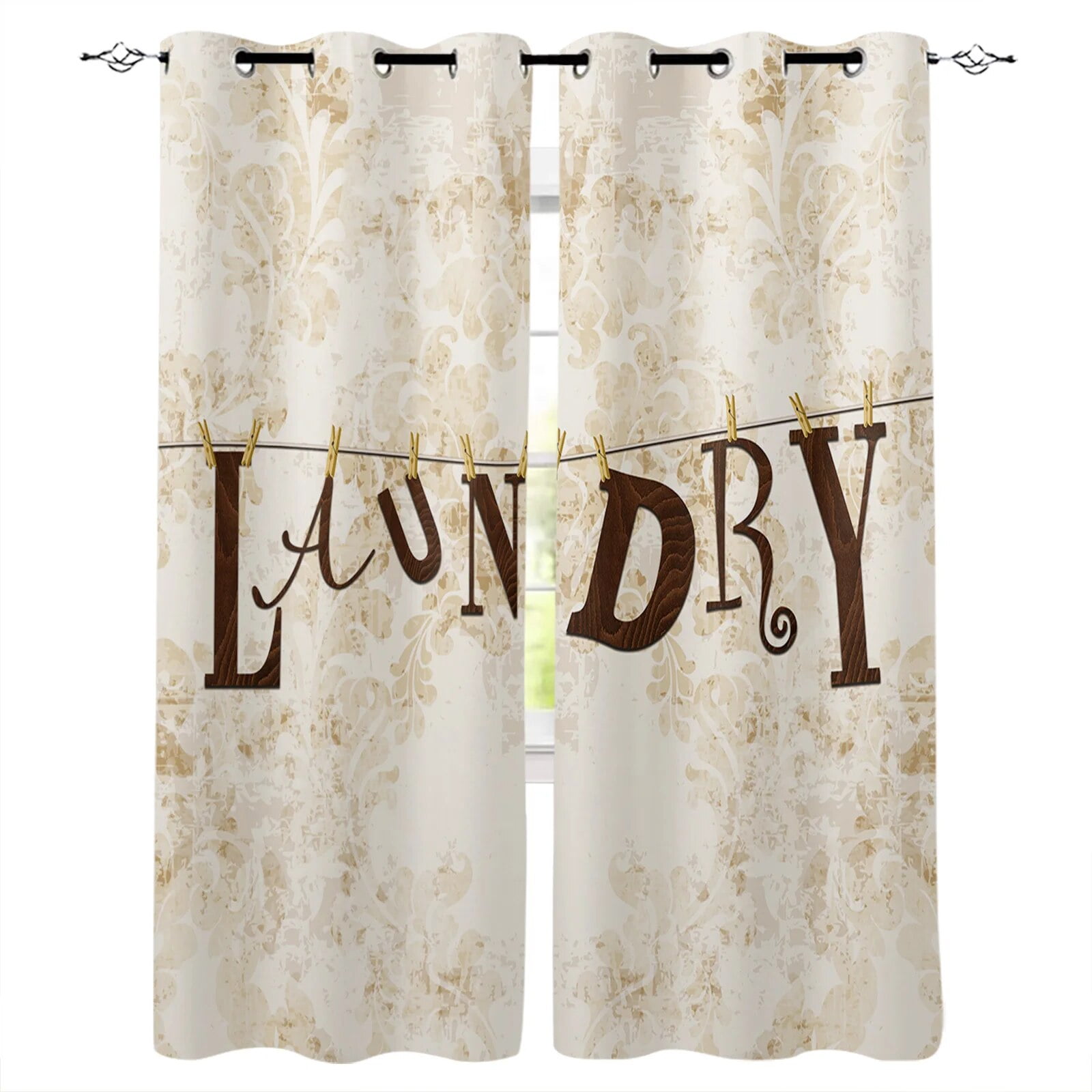 Laundry Room Clothes Pattern Curtains for Living Room Bedroom ...