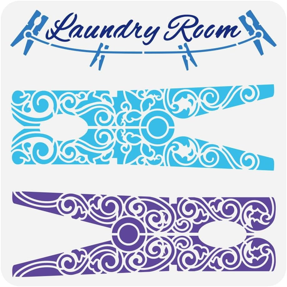 Laundry Room Painting Stencil 11.8x11.8 inch Reusable Laundry Clip ...