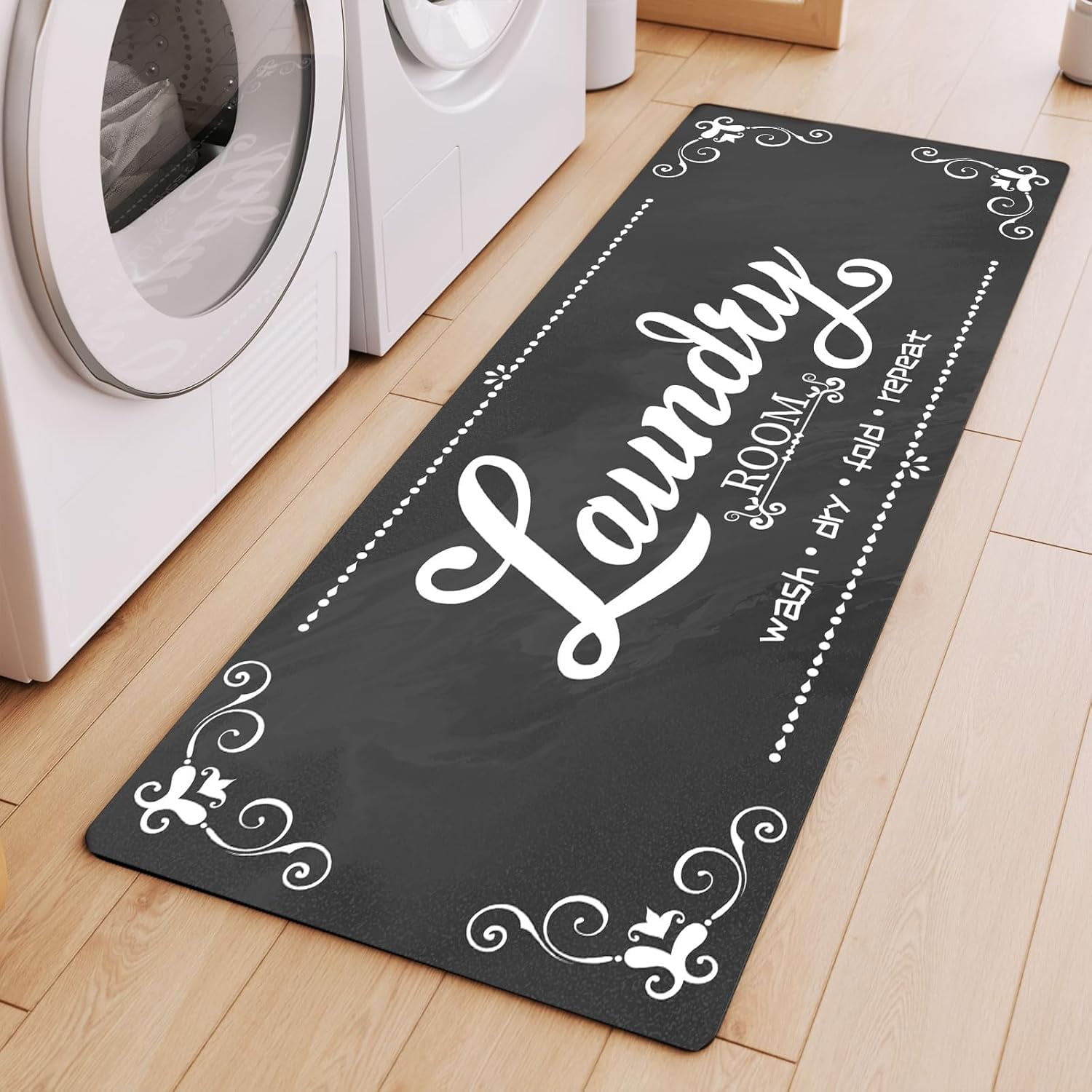 Laundry Room Rug Runner, 17.7"x45" Non Slip Grey Laundry Rugs ...