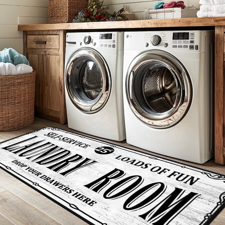 Laundry Room Rug Runner 20x47inch Non Slip White Laundry Mats for ...