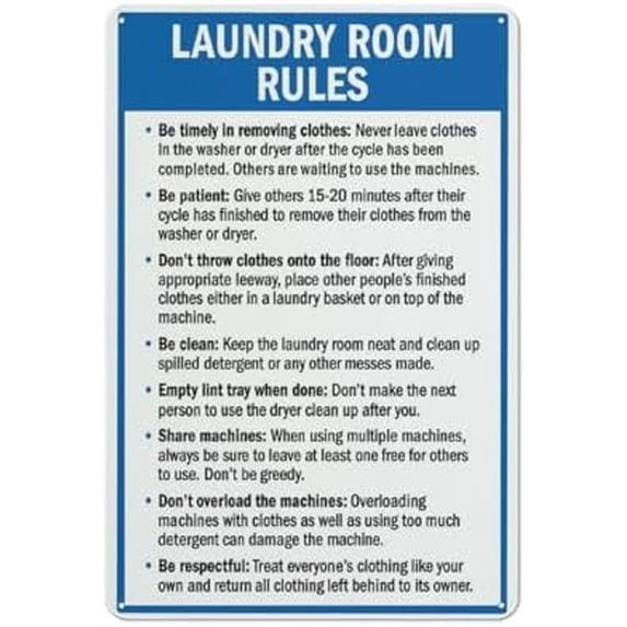Laundry Room Rules 4 Sign 8 X 12 Inches Rust Free Aluminum - Uv ...