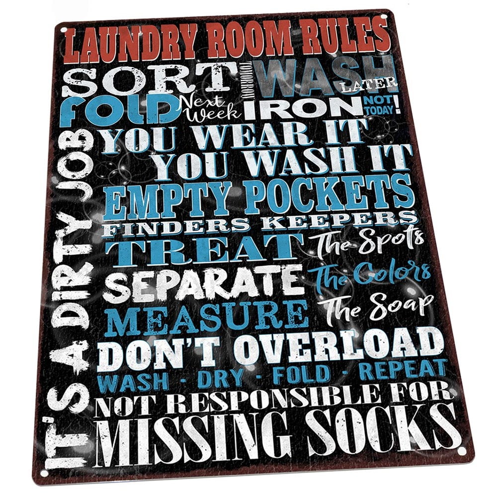Laundry Room Rules 9"x12" Metal Sign, Wall Decor for Office or Meeting ...