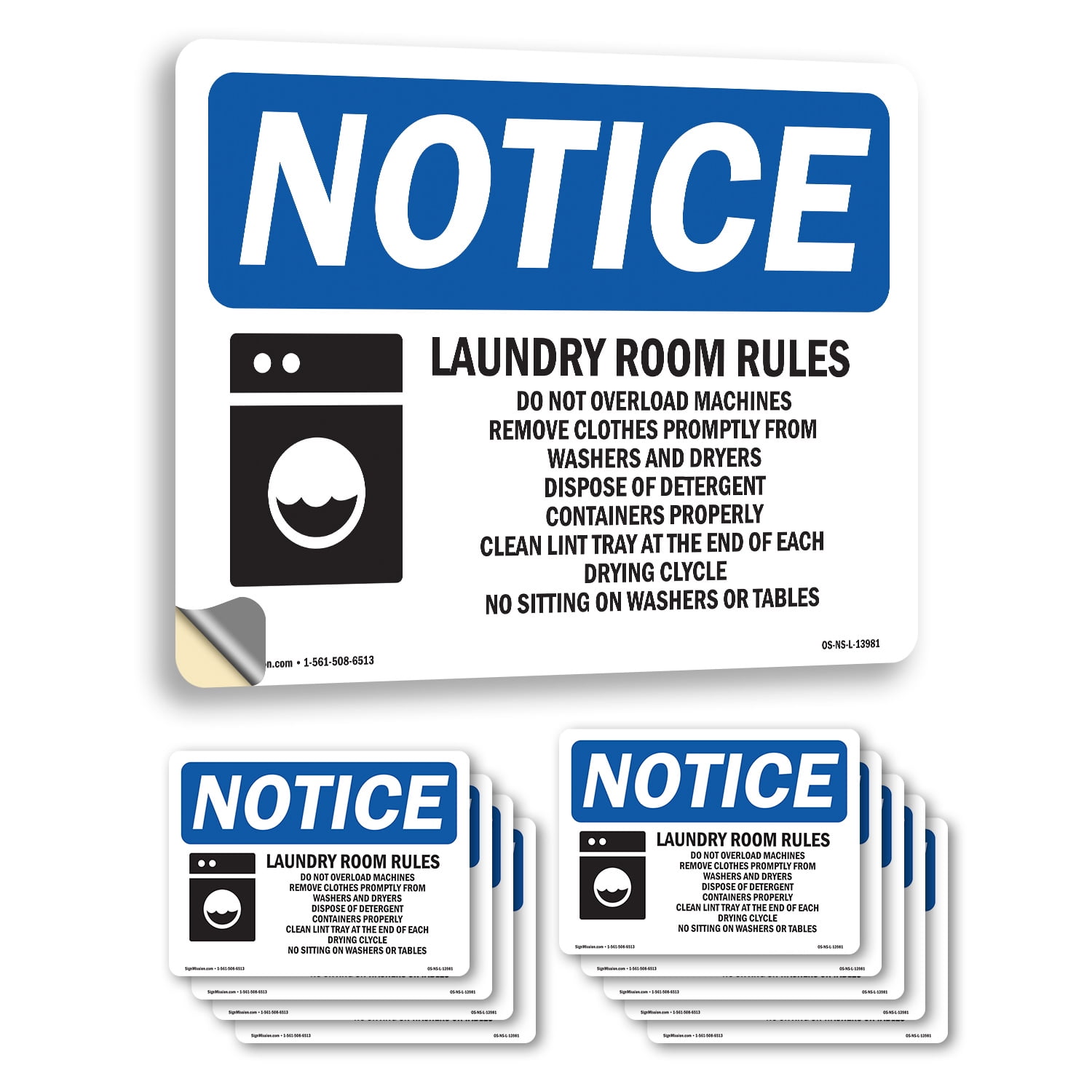 Laundry Room Rules Do Not Overload With Symbol OSHA Notice Vinyl Decal ...