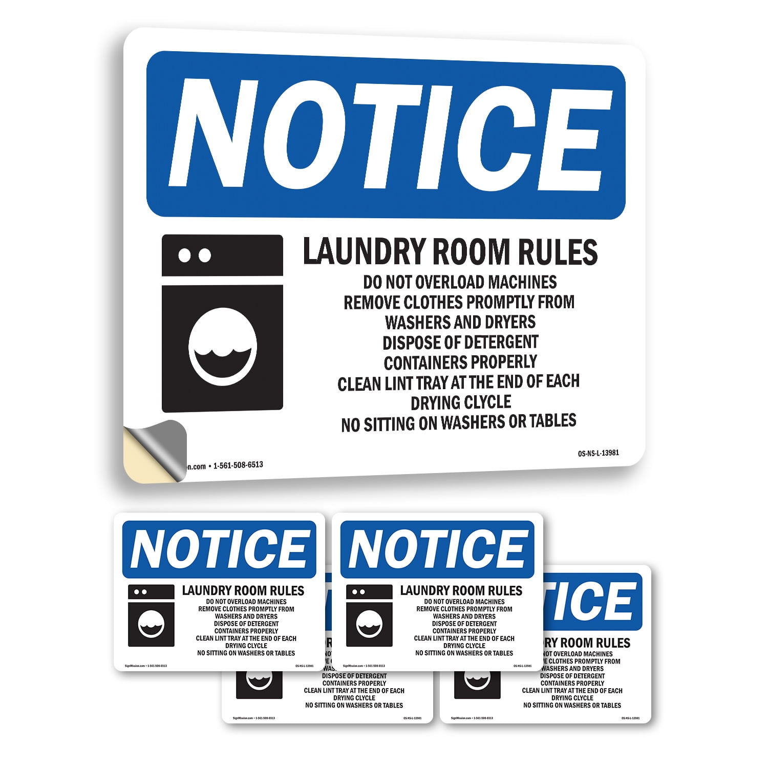 Laundry Room Rules Do Not Overload With Symbol OSHA Notice Vinyl Decal ...