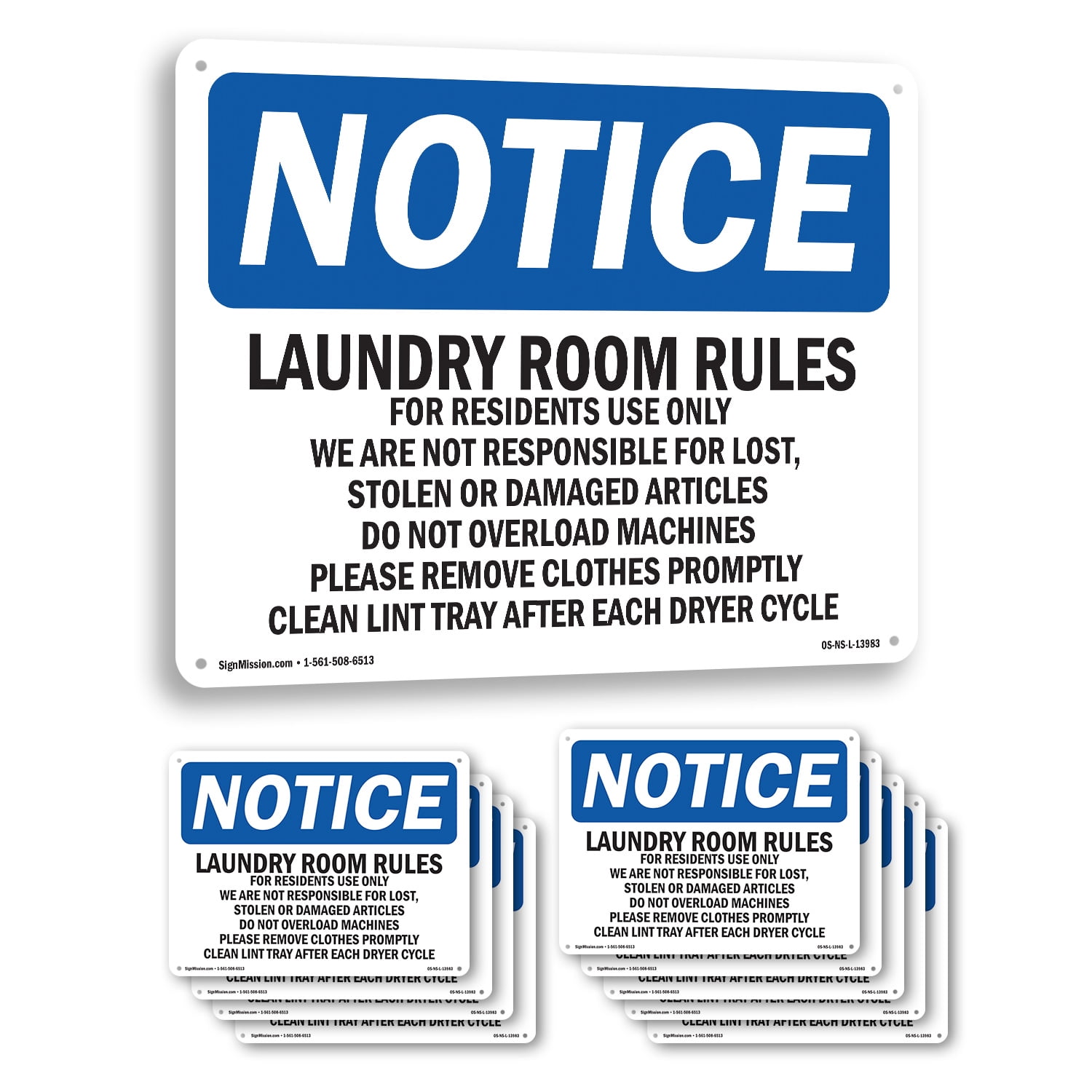 Laundry Room Rules For Residents Use Only OSHA Notice Aluminum Sign 18 ...