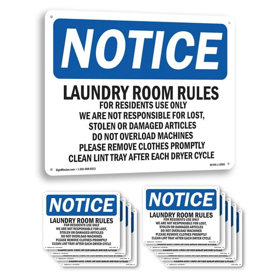 Laundry Room Rules For Residents Use Only OSHA Notice Aluminum Sign 18 ...