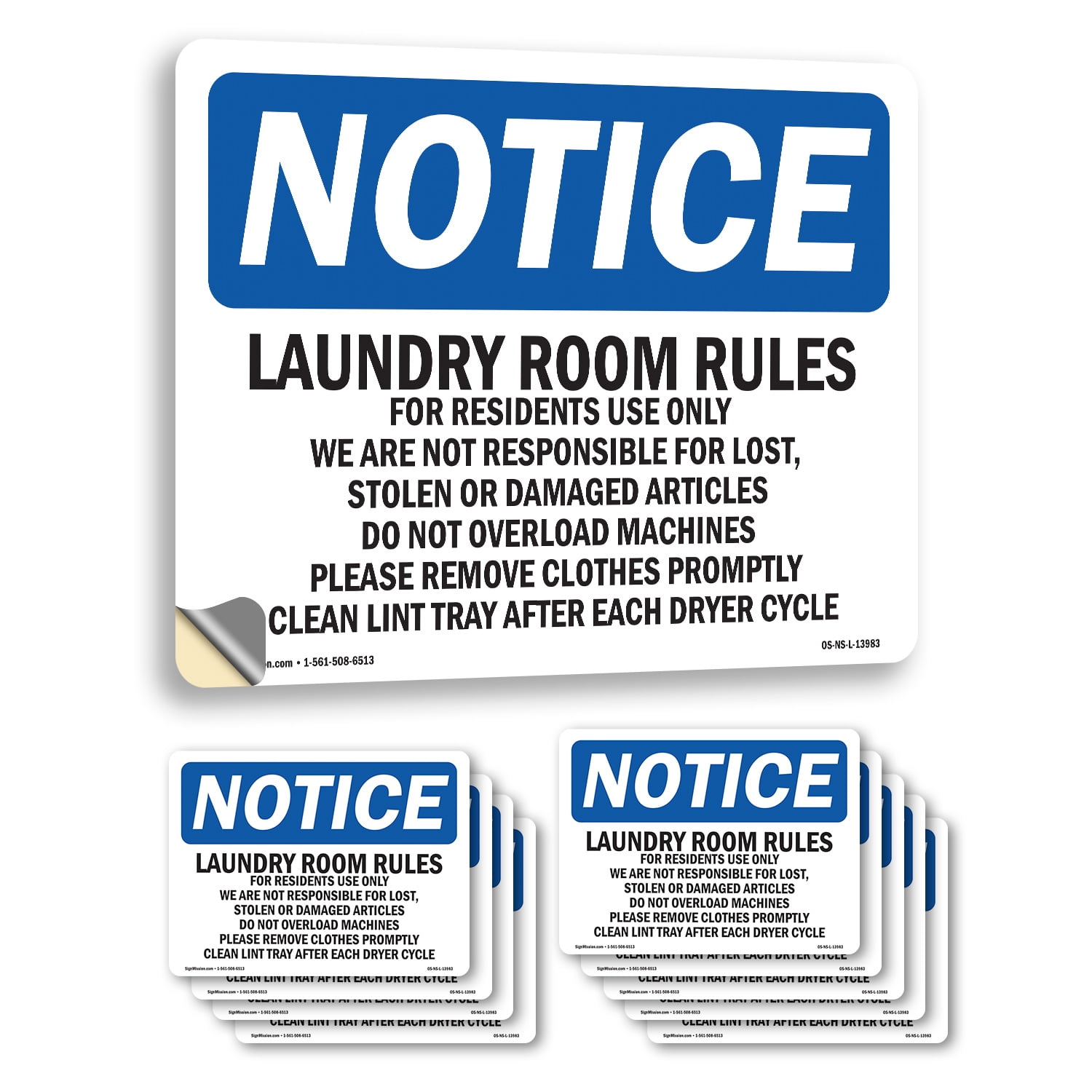 Laundry Room Rules For Residents Use Only OSHA Notice Vinyl Decal Label ...