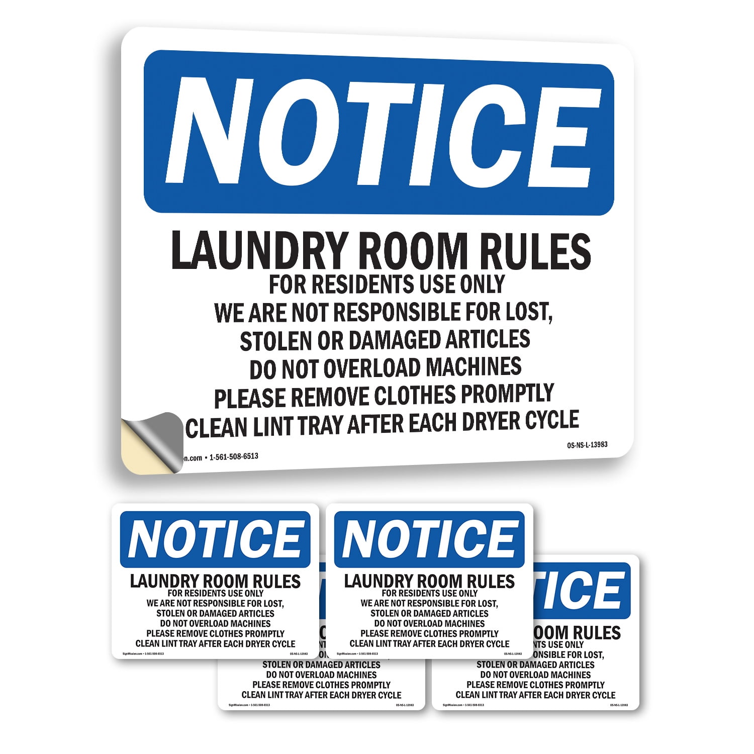 Laundry Room Rules For Residents Use Only OSHA Notice Vinyl Decal Label ...