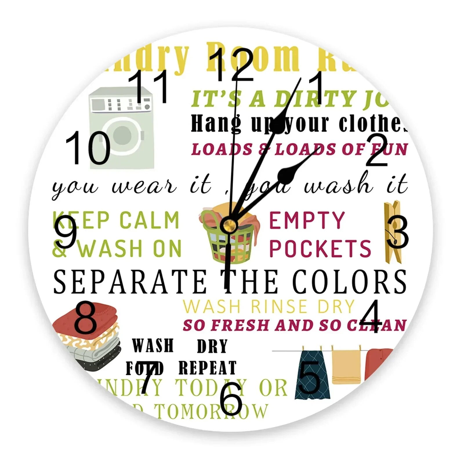 Laundry Room Rules White Wall Clock For Modern Home Decoration Teen ...
