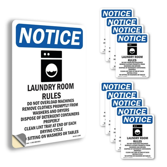 Laundry Room Rules With Symbol OSHA Notice Vinyl Decal Label 18 Inch x ...