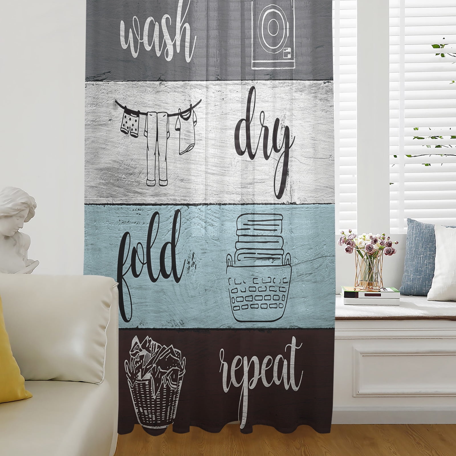 Laundry Room Semi Sheer Curtains Drapes for Living Room,Bedroom,French ...