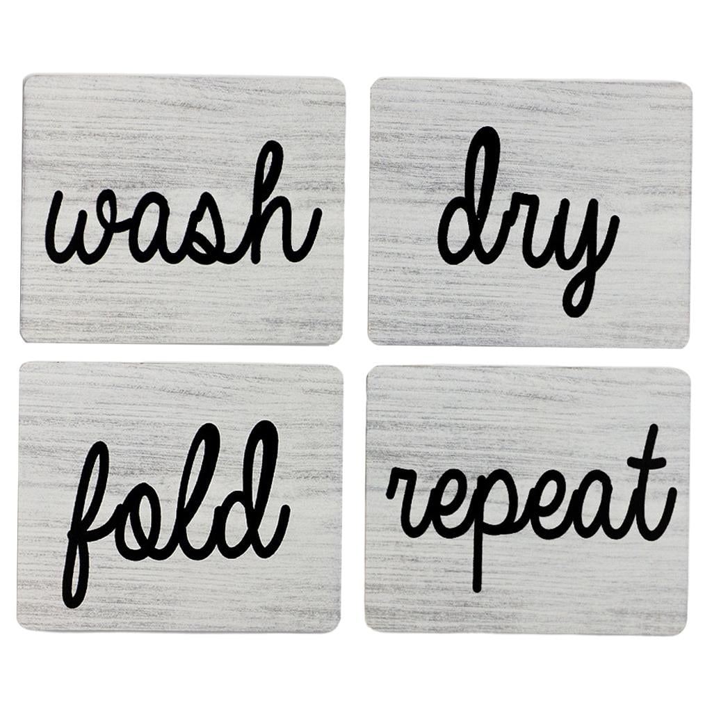 Laundry Room Signs (Set of 4 Unframed), Wash Dry Fold Repeat Wall Signs ...