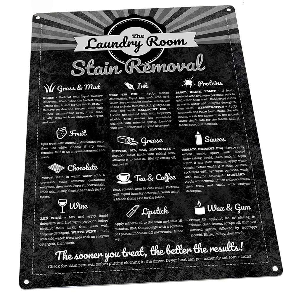 Laundry Room Stain Removal Guide 9"x12" Metal Sign, Wall Decor for ...