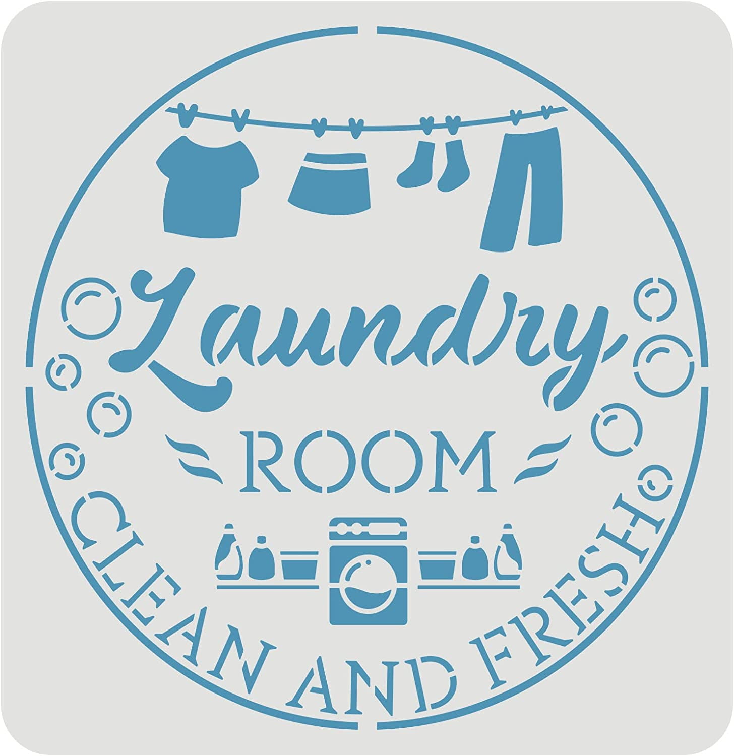Laundry Room Stencils 11.8x11.8 inch Clean and Fresh Stencils Plastic Clothes & Bubble & Laundry ...