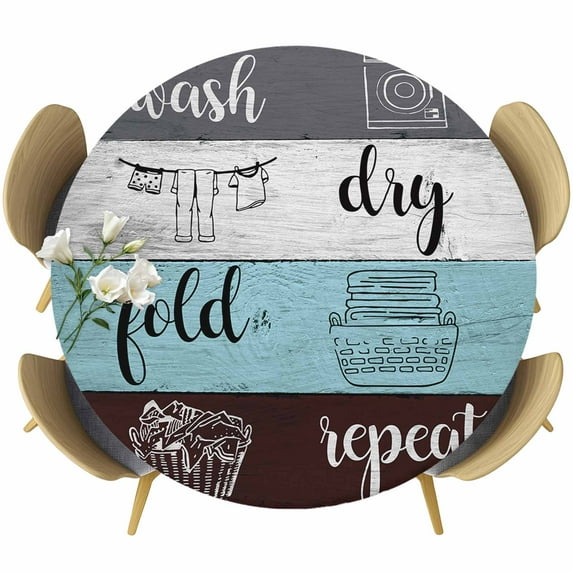 Laundry Room Table Cloth, Round Fitted Tablecloths with Elastic Edge ...