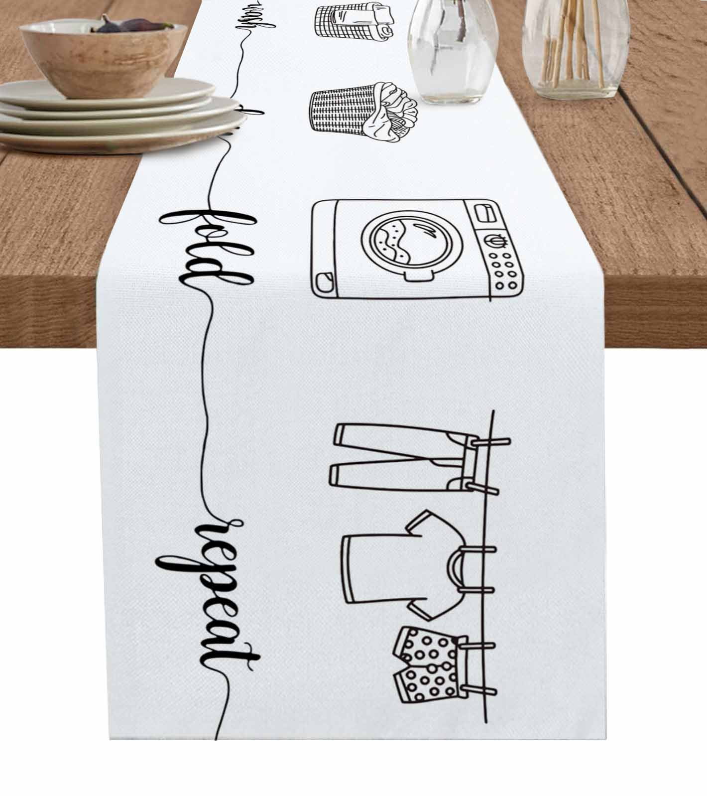 Laundry Room Table Runner 60 Inches, Cartoon Wash Dry Fold Repeat ...