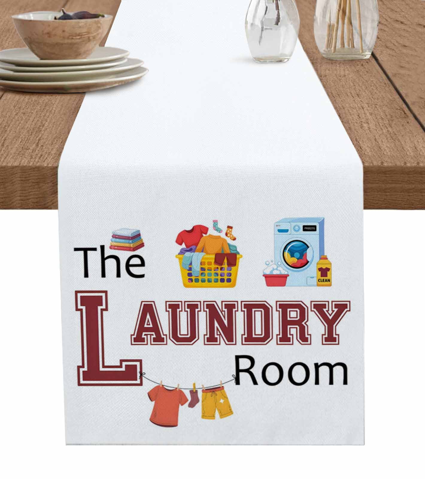 Laundry Room Table Runner 70 Inches, Cartoon Washday Washing Machine ...