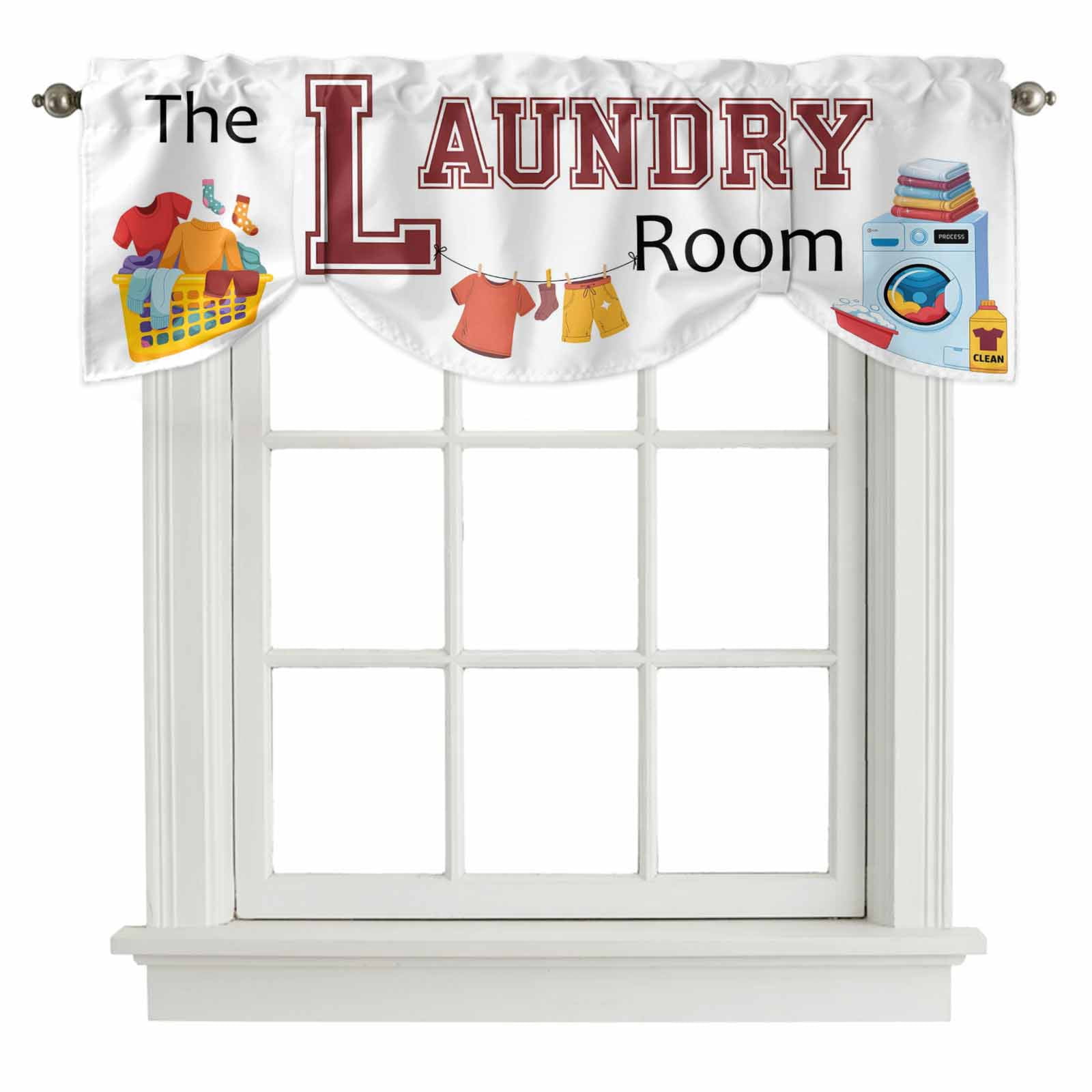 Laundry Room Tie Up Valance Curtains for Windows, Kitchen Curtains ...