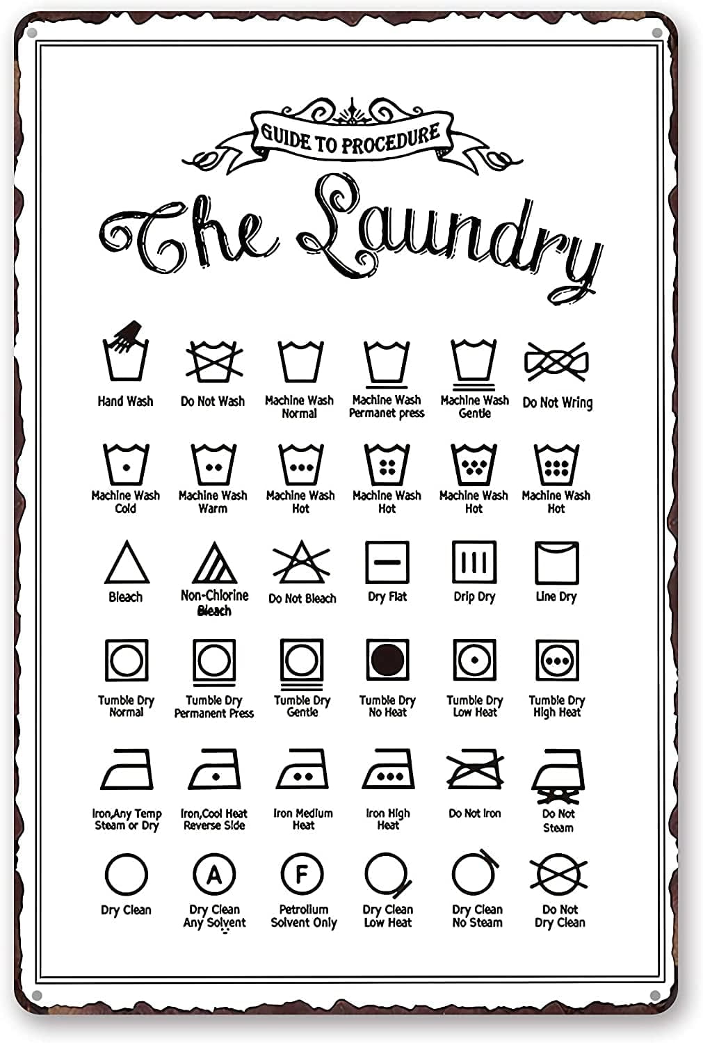 Laundry Room Vintage Metal Sign Laundry Guide White Decorative Sign 12 ...