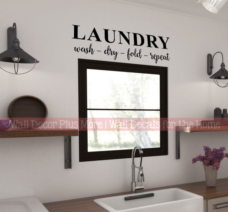 Laundry Room Vinyl Wall Decal Saying Wash Dry Fold Repeat - Wall ...