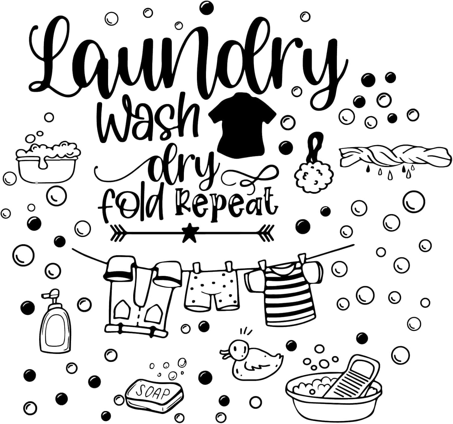 Laundry Room Wall Decal Laundry Wall Decor Sticker Black Wash Dry Fold ...