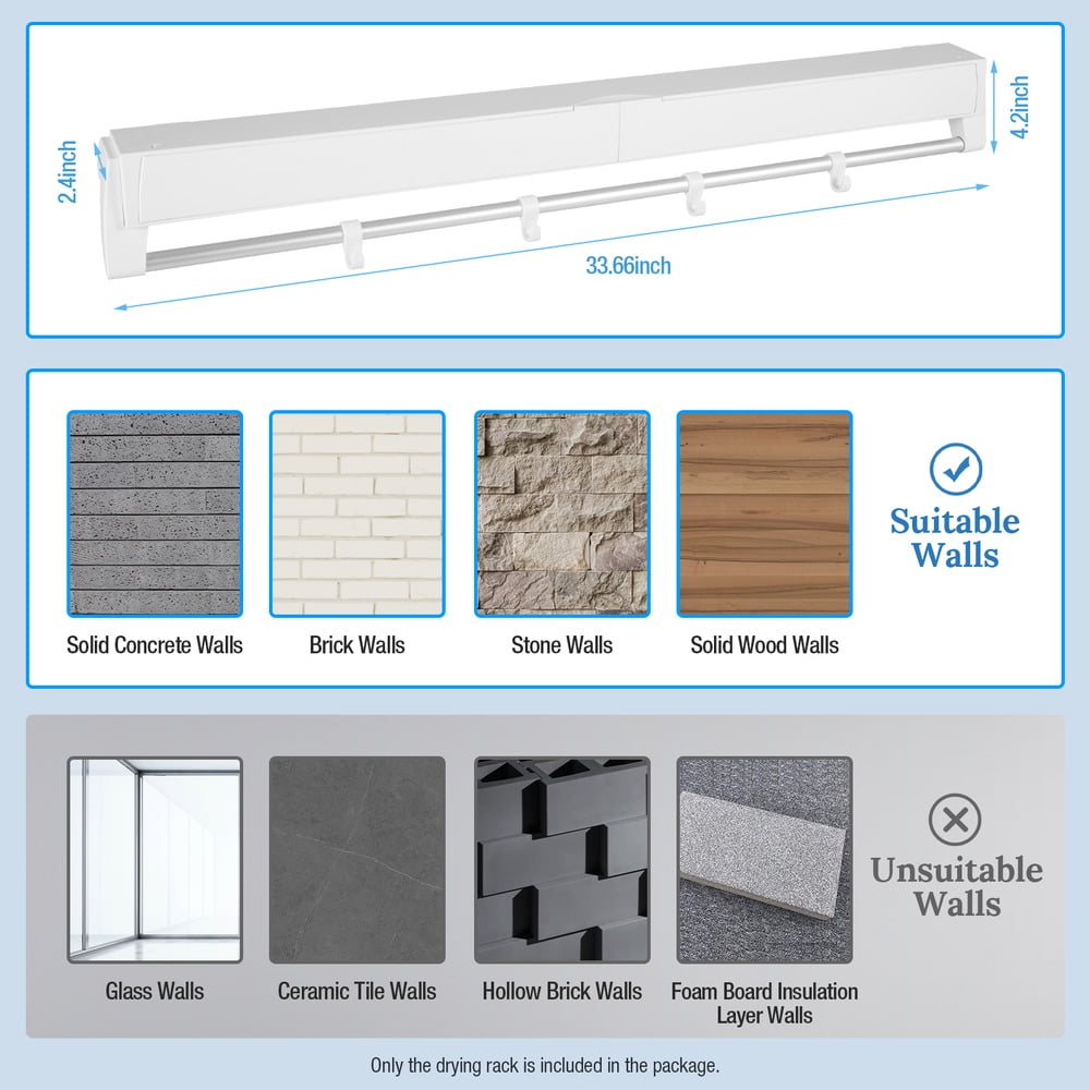 Laundry Room Wall Mounted Laundry Drying Rack Features 7-Drying Rod ...